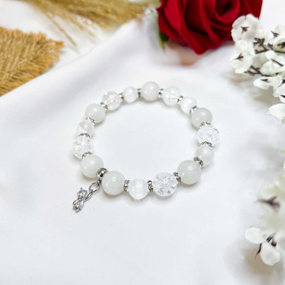 Snow (White Jade, Selenite, Frosted Clear Quartz) Crystal Bracelet ...